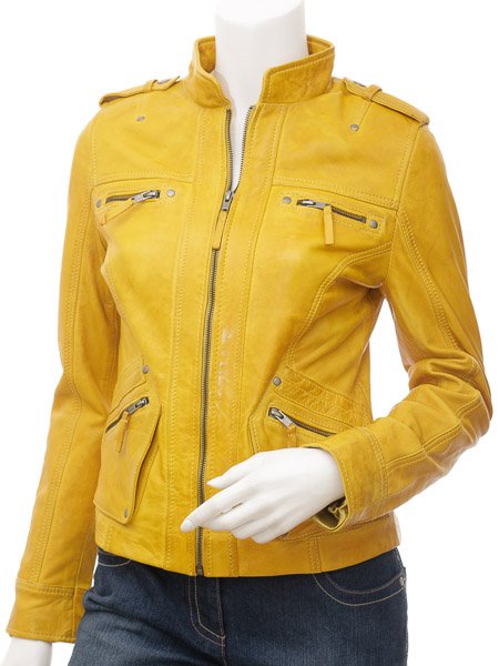 Yellow Leather Biker Jacket for Women - Leather Jacketz