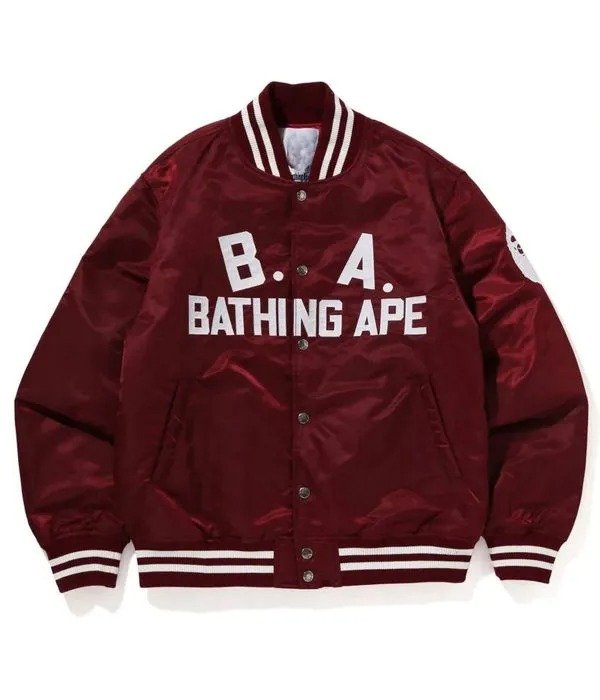 Bape BA Nylon Varsity Jacket Black - Free Shipping | Leather Jacketz